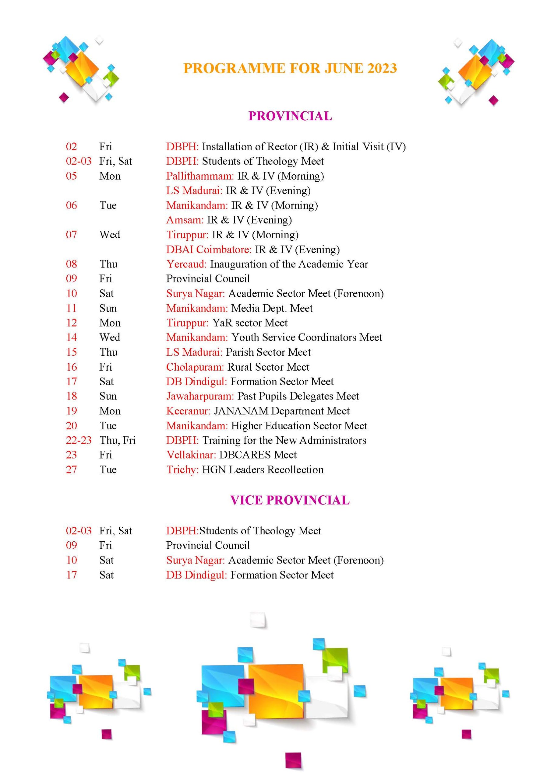 02. Monthly Programme June 2023 – Salesian Province of Tiruchy